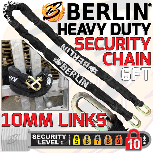 HEAVY DUTY Security Chain 6ft Hardened Steel Chain 1.8m x 10mm Square ...