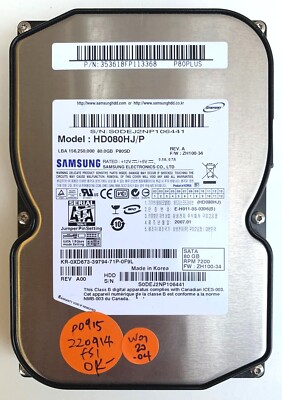 AU Hard drive: Samsung 80Gb SATA HD080HJ/P P80SD Rev A ZH100-34 •AU ...