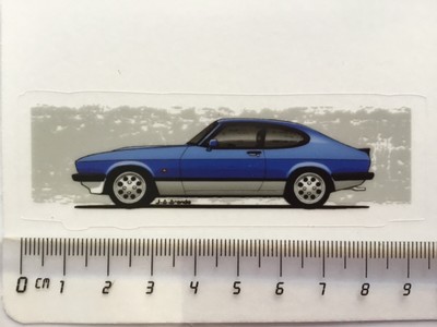 Sticker / Aufkleber, Ford Capri MK II blau/silber, auf transparenter ...