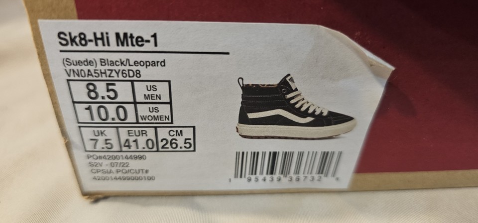 Vans Sk8-Hi Mte-1 Boots Black Leopard Men Size 8.5 Women 10 New With ...