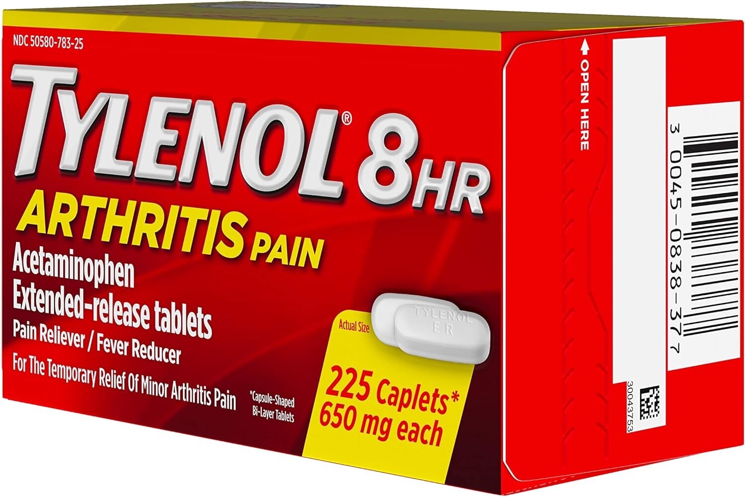 TYLENOL 8 HOUR ARTHRITIS PAIN 225 COUNT CAPLETS 650 mg ACETAMINOPHEN EX ...