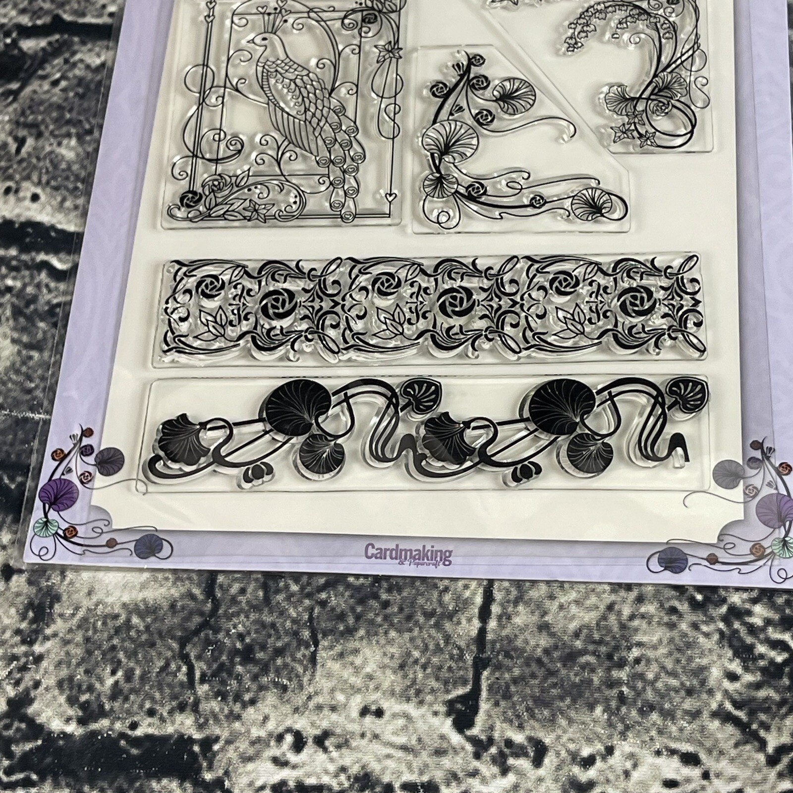 Art Nouveau Clear Stamp Set Jennifer Ellory Cardmaking Peacok Scrolls ...