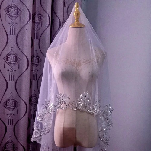 Sequin Lace Silver Edge Veil Bride 1.5 Meters Wide Wedding Accessories ...