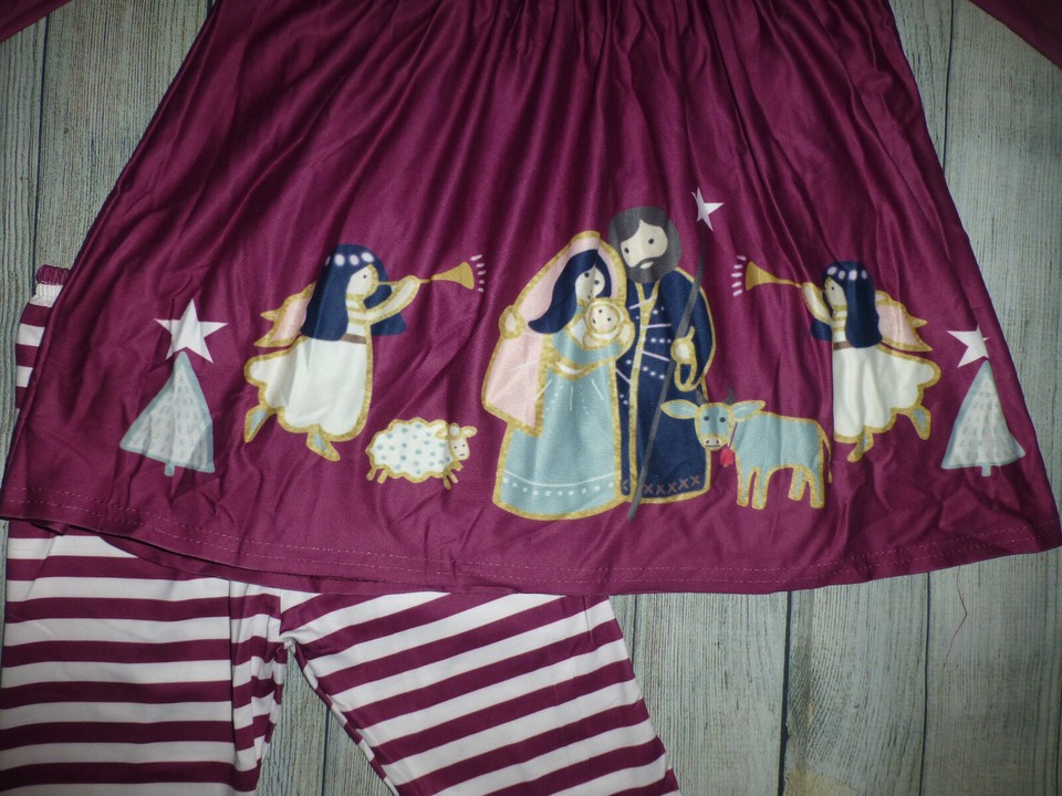 NEW Christmas Nativity Tunic Dress & Leggings Boutique Girls Outfit Set ...