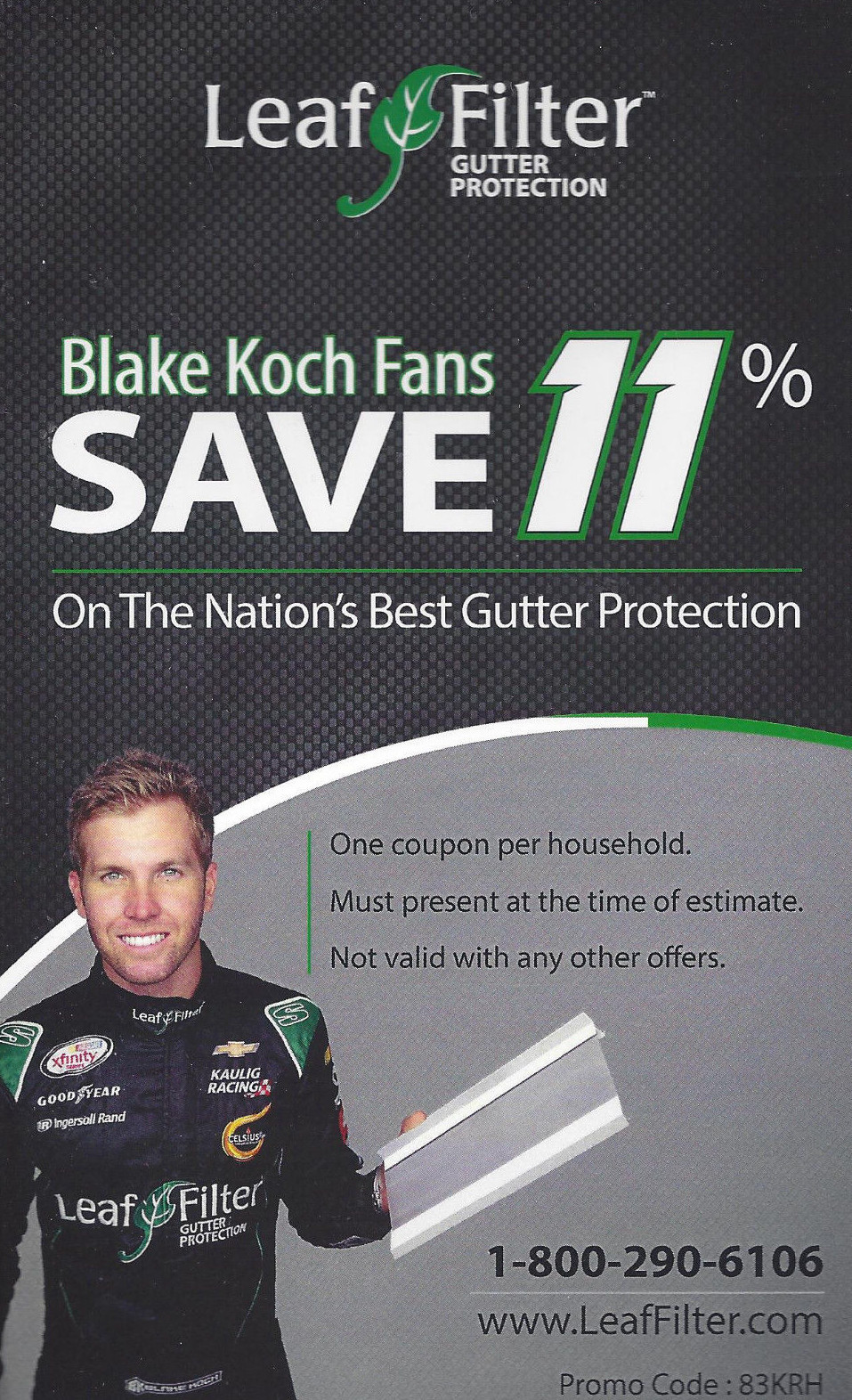 2016 BLAKE KOCH LEAF FILTER SAVE 11% NASCAR XFINITY SERIES B/B HANDOUT ...
