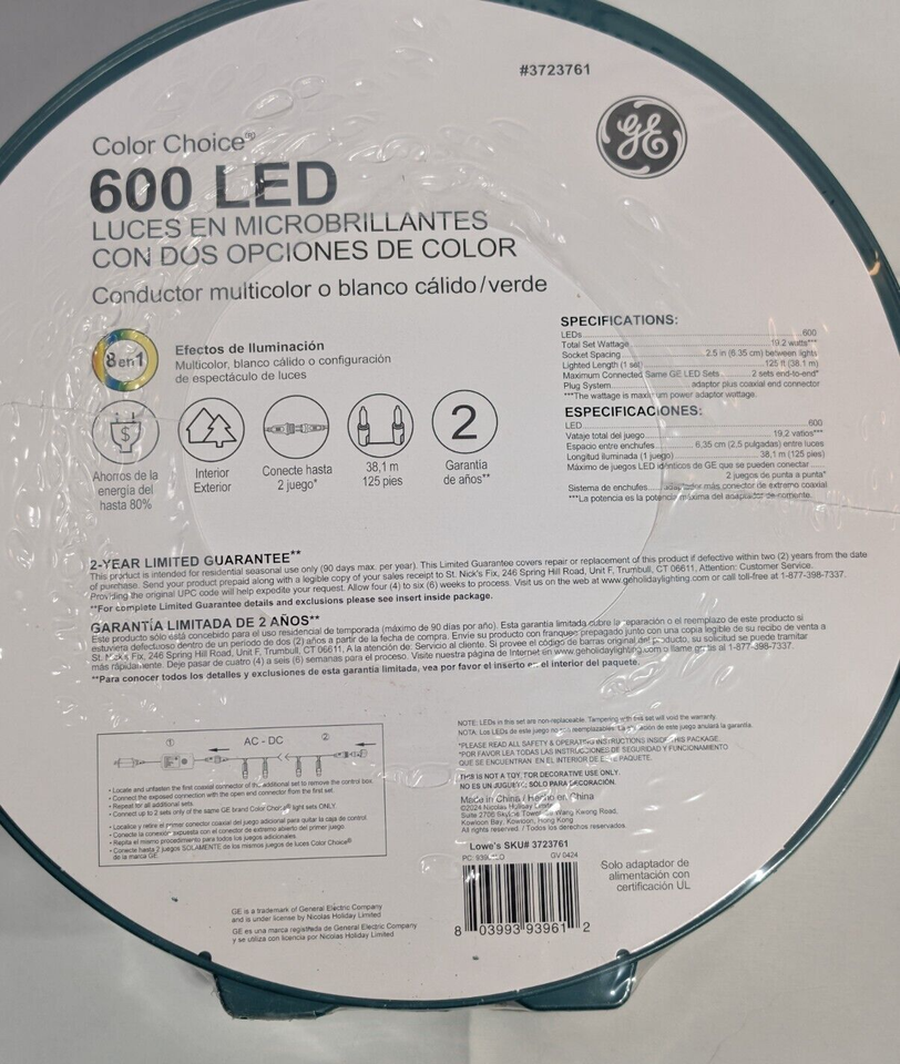 GE Color Choice LED 600-Ct 125 ft Color Changing MicroBright Light 8 ...