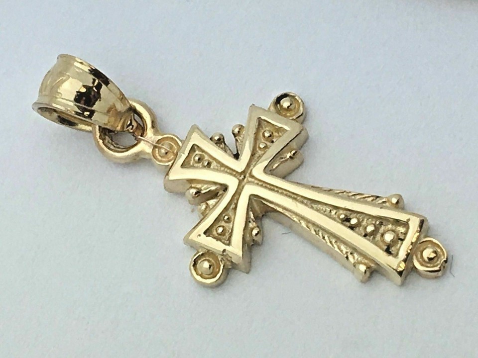 14k Yellow Gold Solid Small Religious Filigree Cross Charm Pendant 1.3 ...
