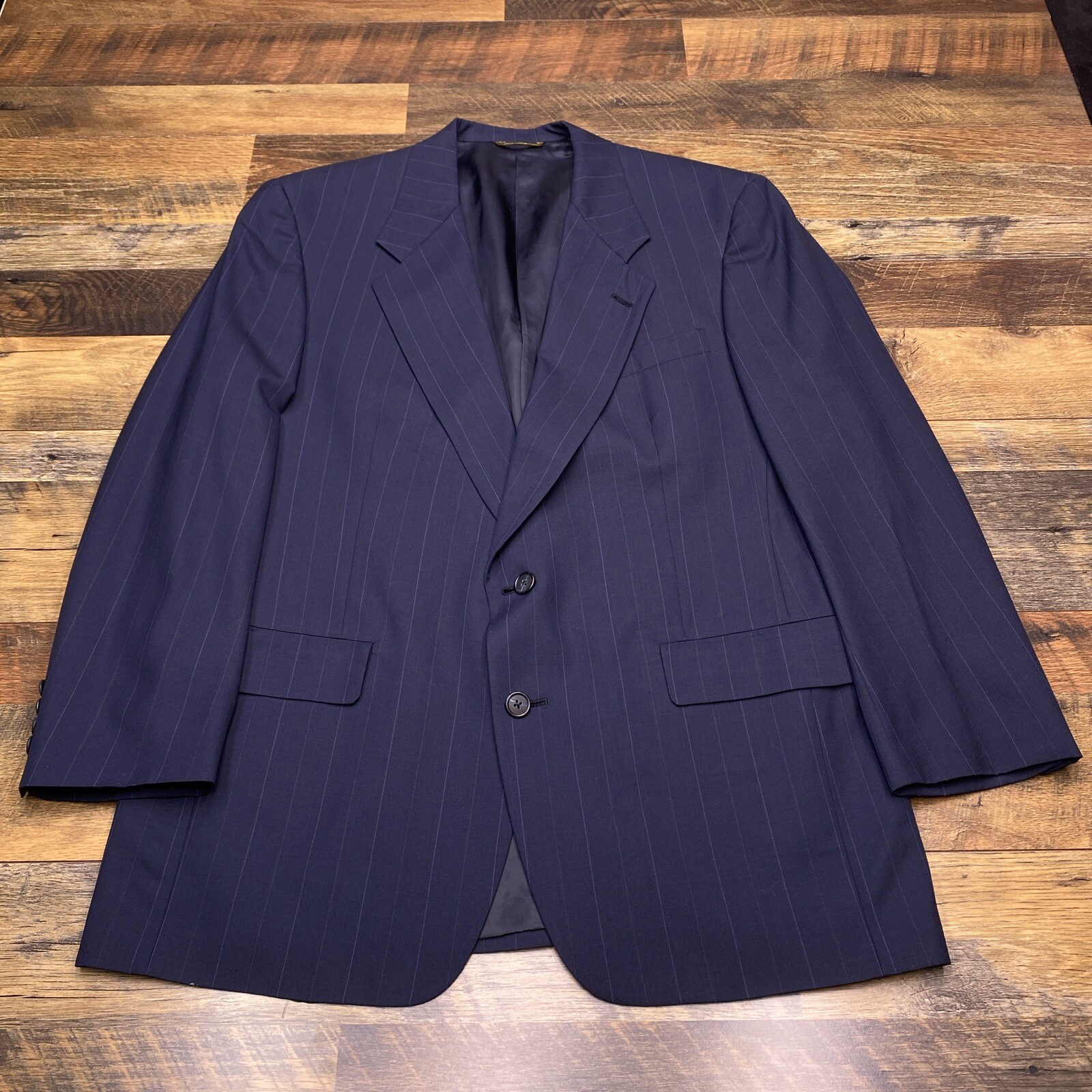 Vintage Hart Schaffner Marx Suit Jacket 42R Blue Pinstripe Blazer Wool ...