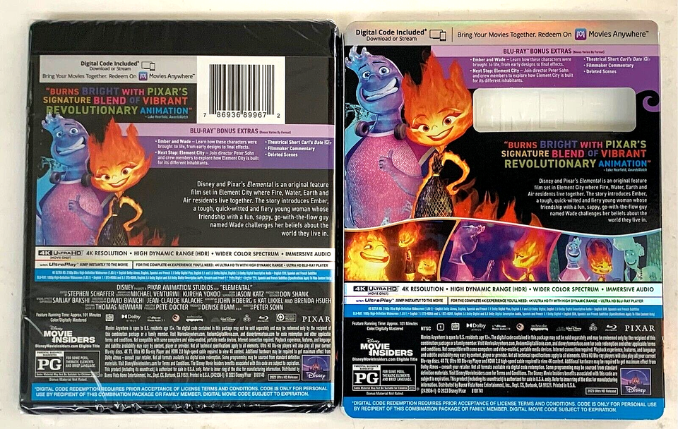 Brand New ELEMENTAL Disney Pixar 4K Ultra HD + Blu-ray BD + Digital ...