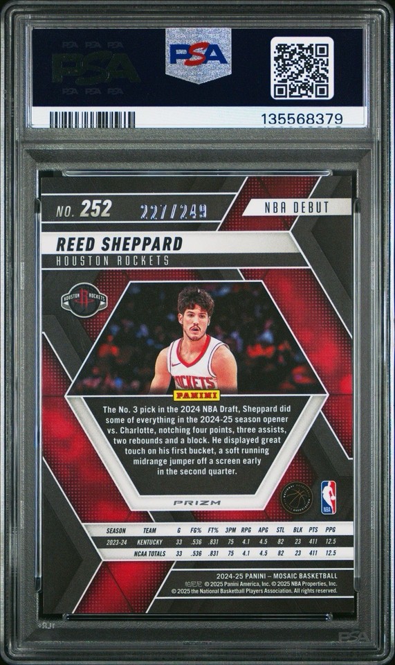 2024-25 Panini Mosaic Reed Sheppard (RC) Orange Prizm /249 PSA 9 SSP ...