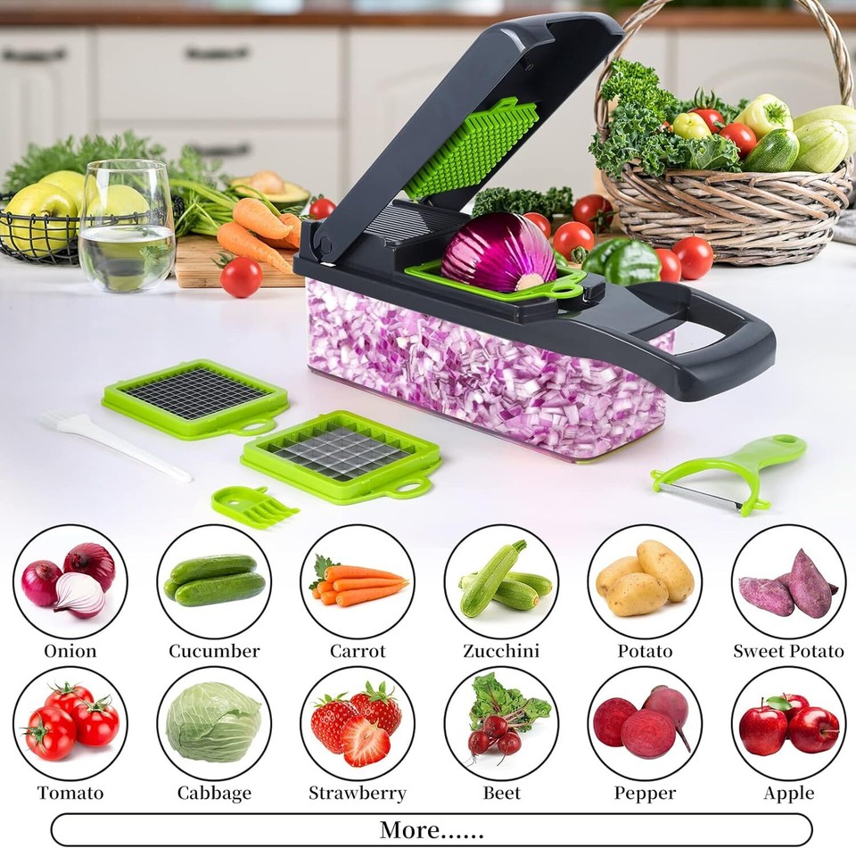 14-In-1 Vegetable Fruit Chopper Cutter Food Onion Veggie Dicer Slicer ...