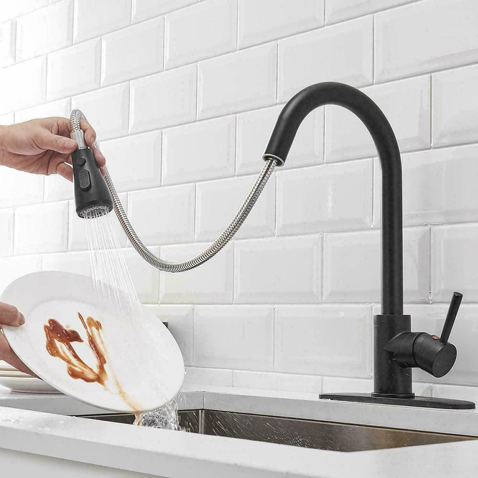 Matte Black Kitchen Faucet Sink Pull Down Sprayer Single Handle Swivel ...