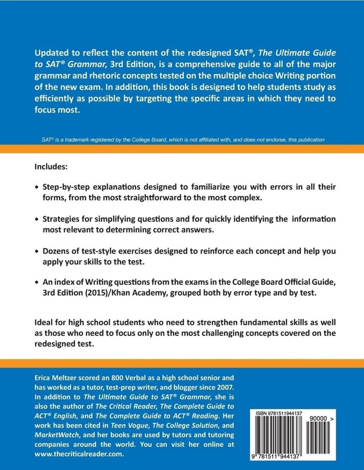 Ultimate Guide to SAT Grammar, Paperback by Meltzer, Erica L., Brand ...