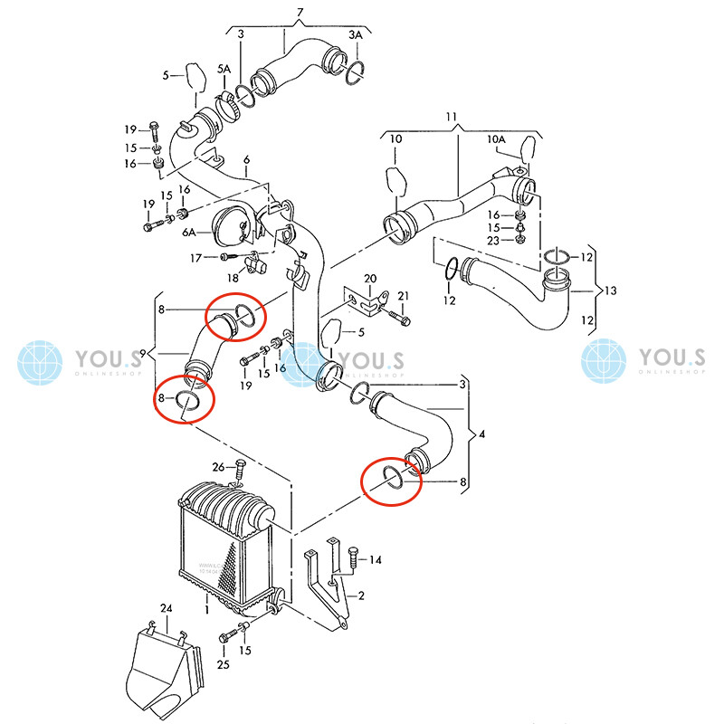 3 x YOU.S Dichtungen Ladeluftschlauch für VW Golf IV (1J_) 1.9 TDI ...