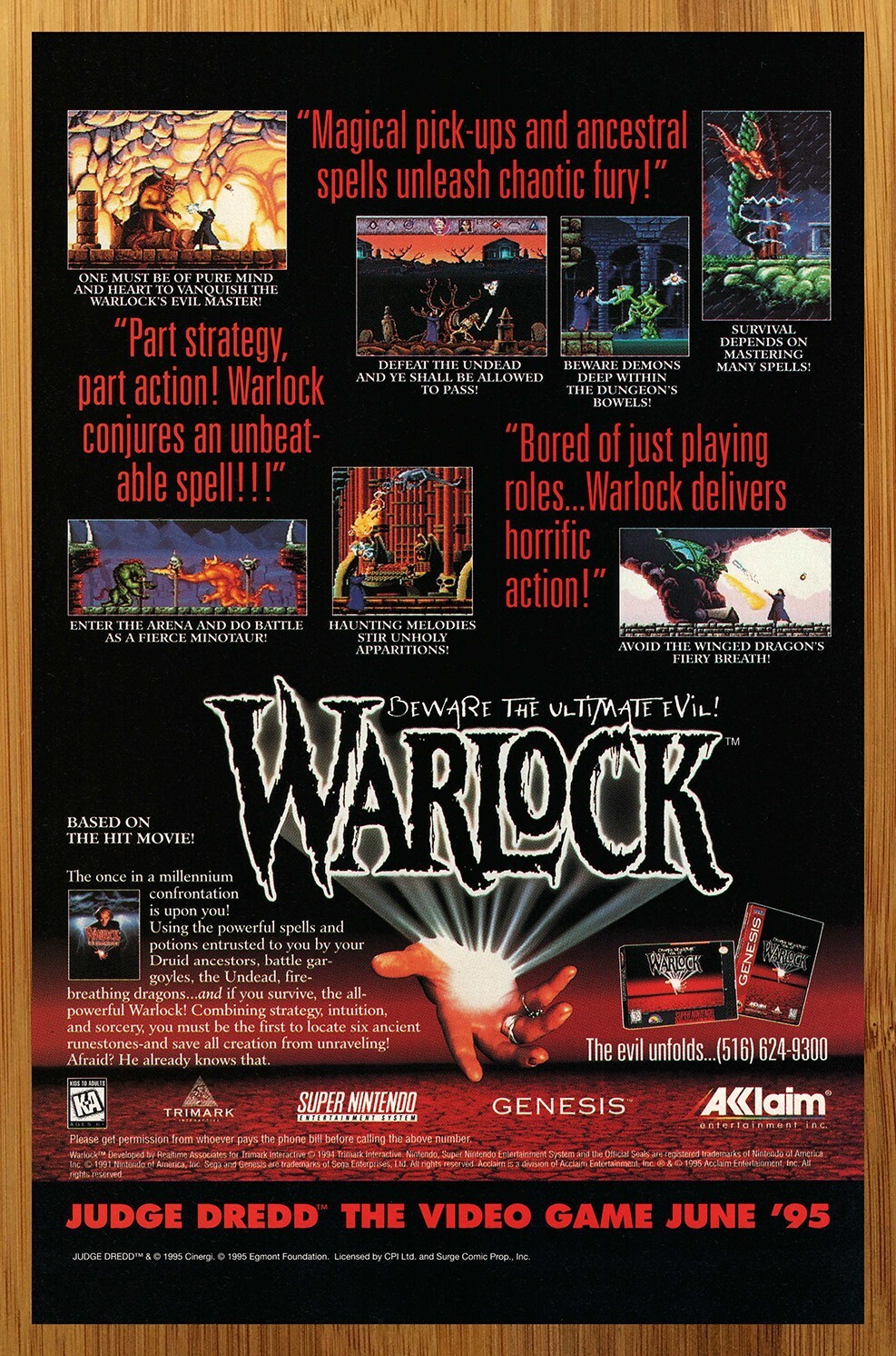 1995 Warlock SNES Sega Genesis Print Ad/Poster Horror Movie Video Game Art 90s | eBay