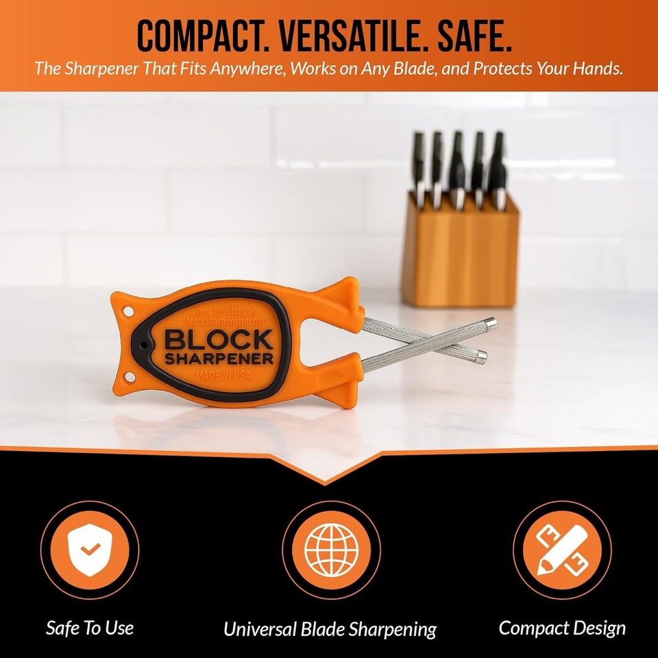Block knife sharpener- Relines and hone blades- Patent sharpener-made ...