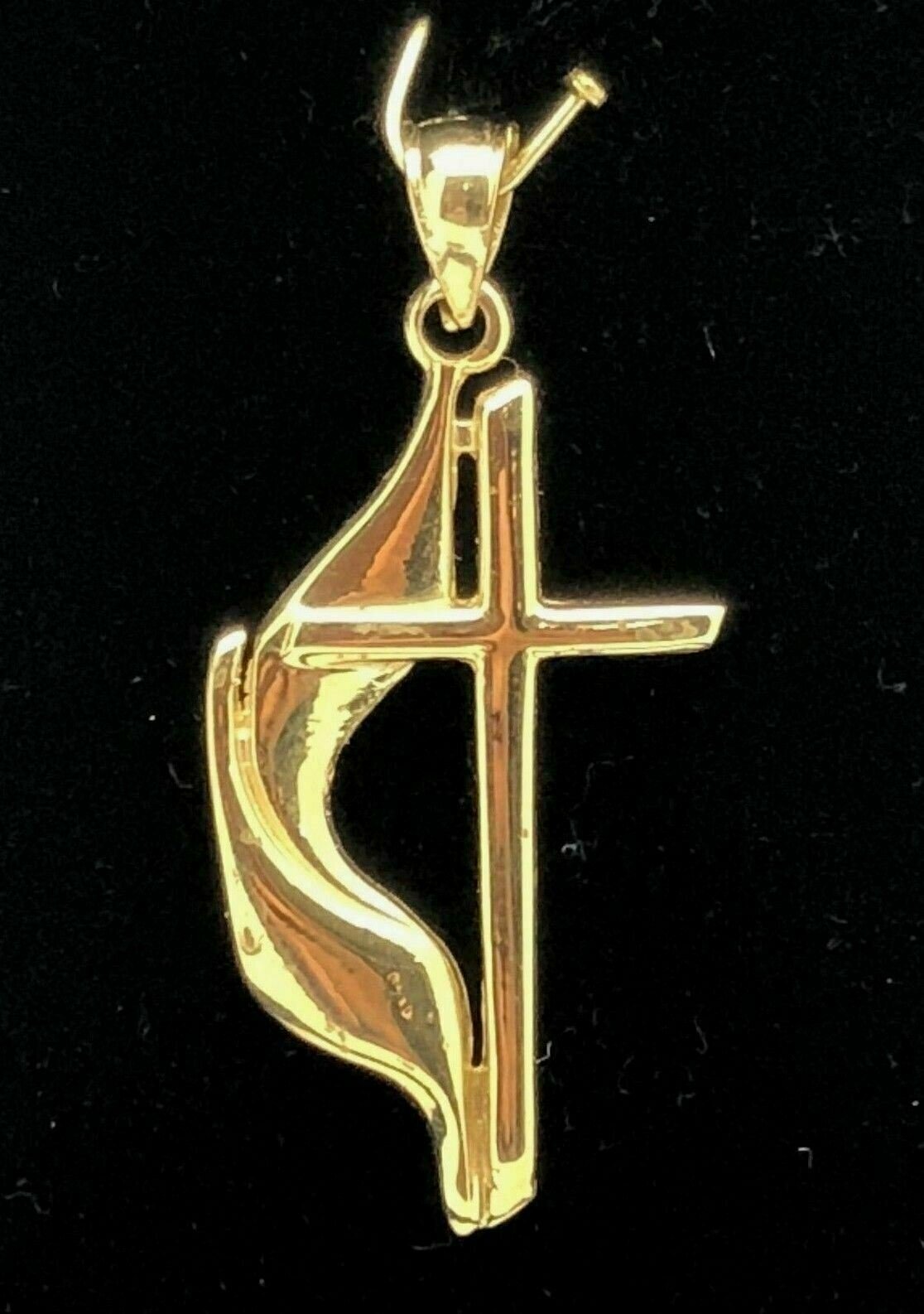 14k Yellow Gold Solid Religious Methodist Cross Charm Pendant 1.4" 2.8 ...