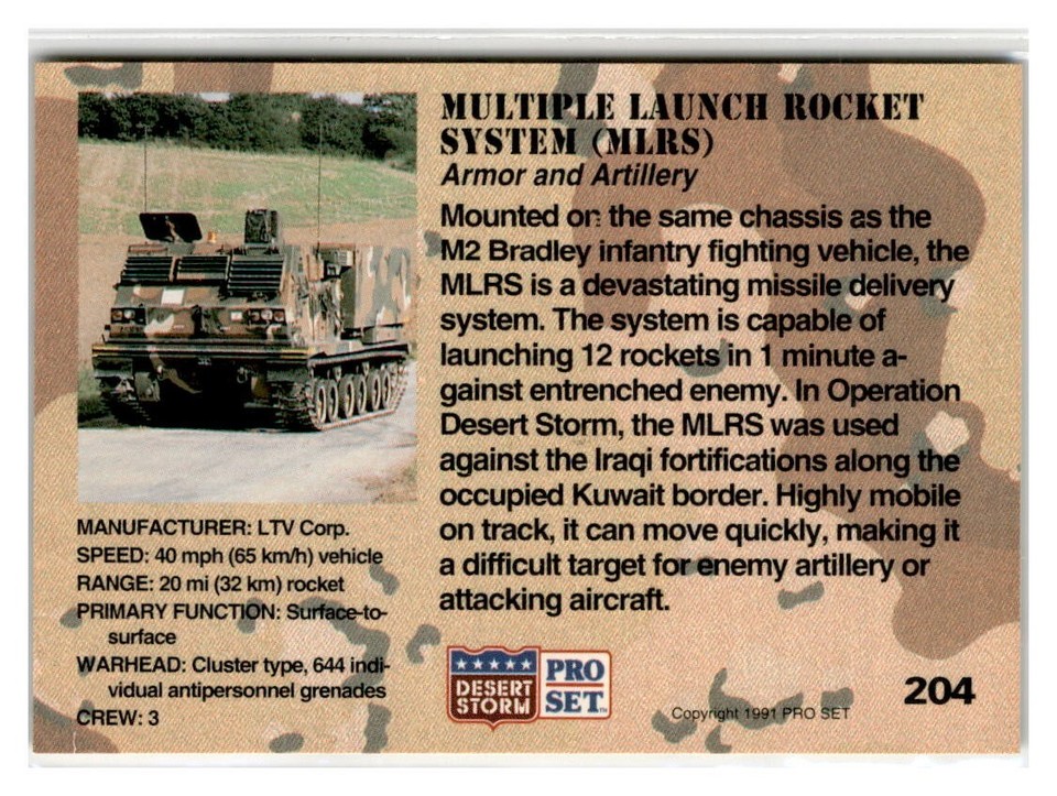1991 Pro Set Desert Storm: Military Asset - Multiple Launch Rocket ...