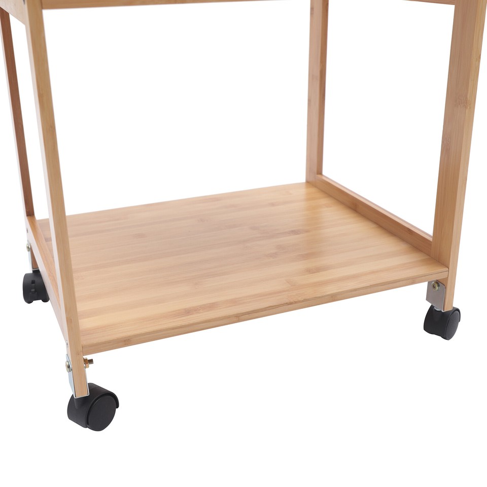Space-Saving Printer Storage Rack Bamboo Rolling Cart Portable Printer ...
