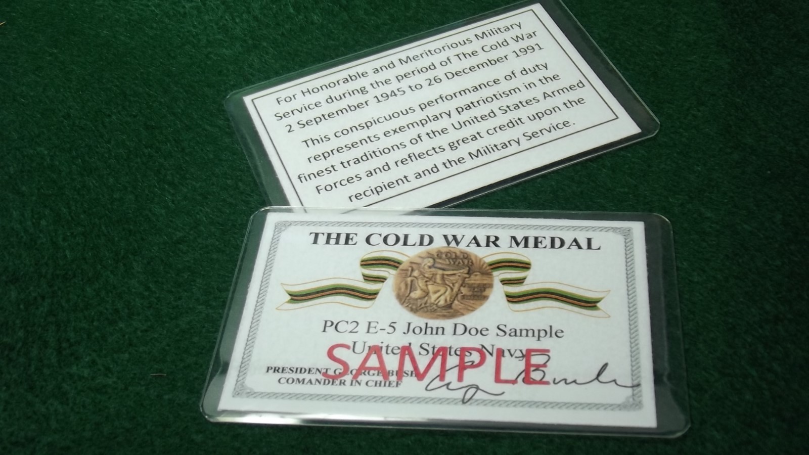 The United States Cold War Service Medal Laminated Card 2 1/8 X 3 3/8 ...