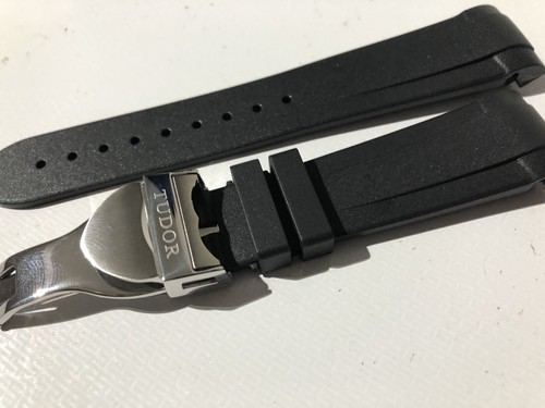 22mm Tudor Black Rubber Watch Strap Band Bracelet With Stainless Steel ...