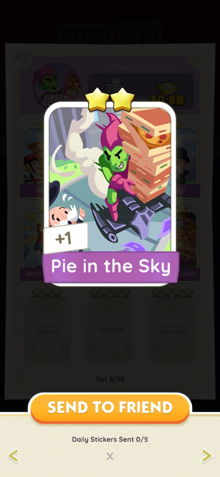 Monopoly Go Two (2) Star * Pie in the Sky * - Set 9 - Please Read ...