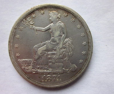 1874-CC $1 TRADE DOLLAR SILVER COIN NICE ORIGINAL VERY RARE COLLECTOR ...