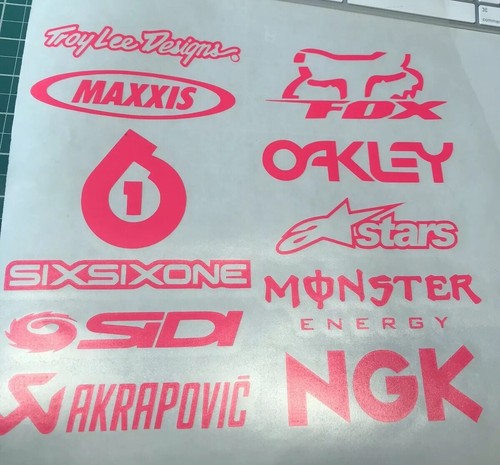 10 X Motocross MX Racing Sticker Kit - Sponsors Decals Fluorescent PINK ...