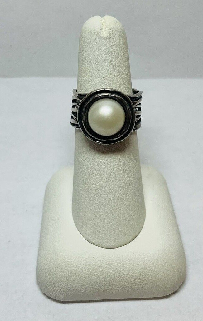 B Israel Sterling 925 Silver Pearl Modernist Ring Sz … - Gem