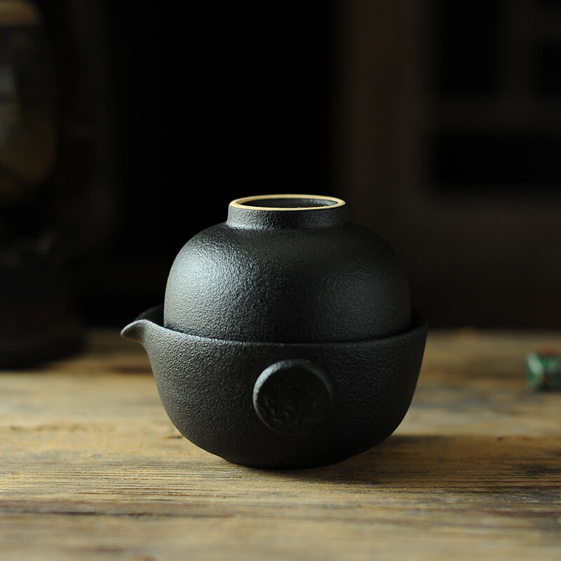 portable tea set for travel black pottery tea pot with infuser tea cup ...