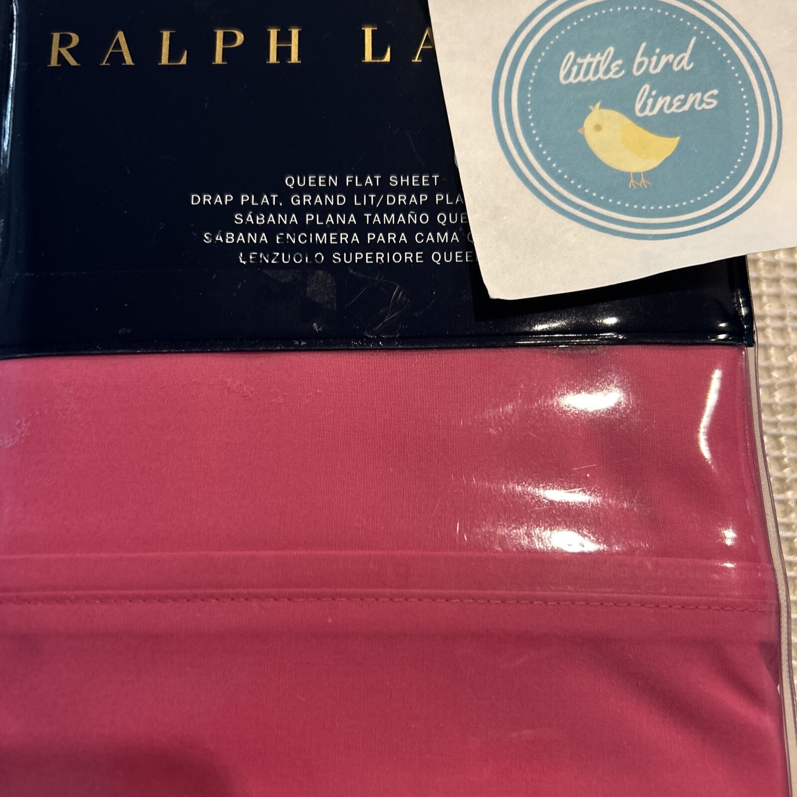 RALPH LAUREN Queen Flat Sheet MONACO PINK SOLID PERCALE 464 TC New ...
