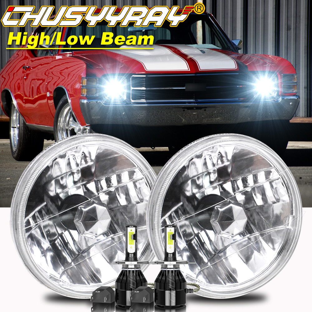 Pair 7" Round LED Headlights HI/LO BEAM Fit Chevy Chevelle 1971 1972 ...