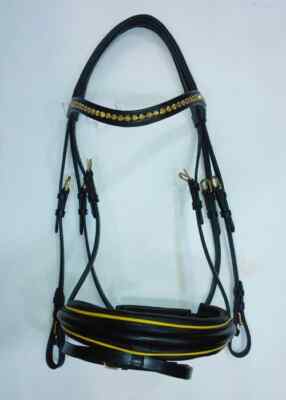 Dressage Leather Bridle with Yellow crystal brow band With Yellow ...