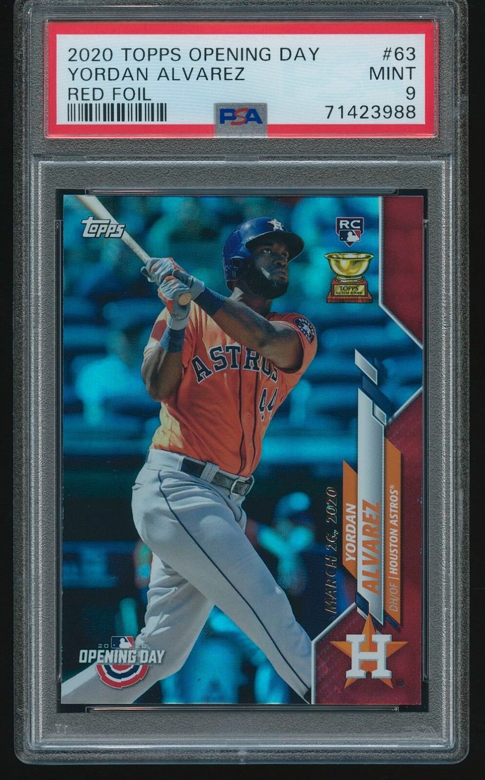 Yordan Alvarez 2020 Topps Opening Day Red Foil RC #63 PSA 9 MINT | eBay
