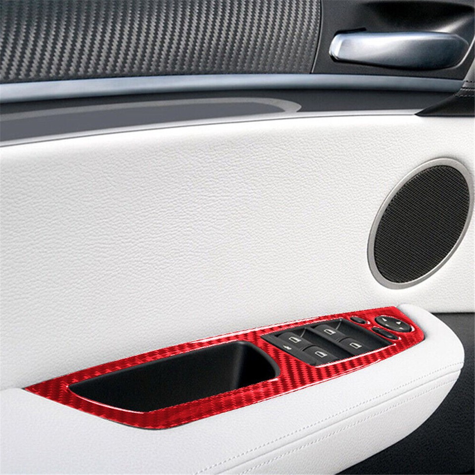 4Pcs For BMW X5 E70 X6 E71 Red Carbon Fiber Interior Door Control Cover ...
