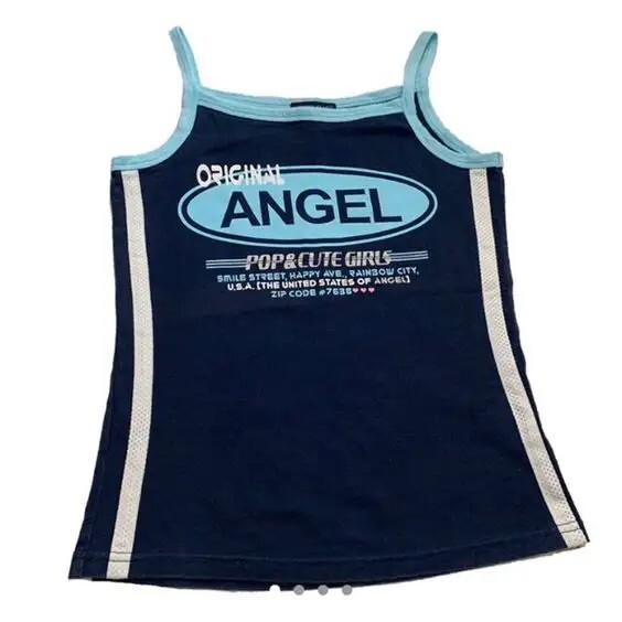 Y2K TANK TOP SUMMER GYARU HARAJUKU BLUE GIRLY STRIPED SPORTY SPAGHETTI ...