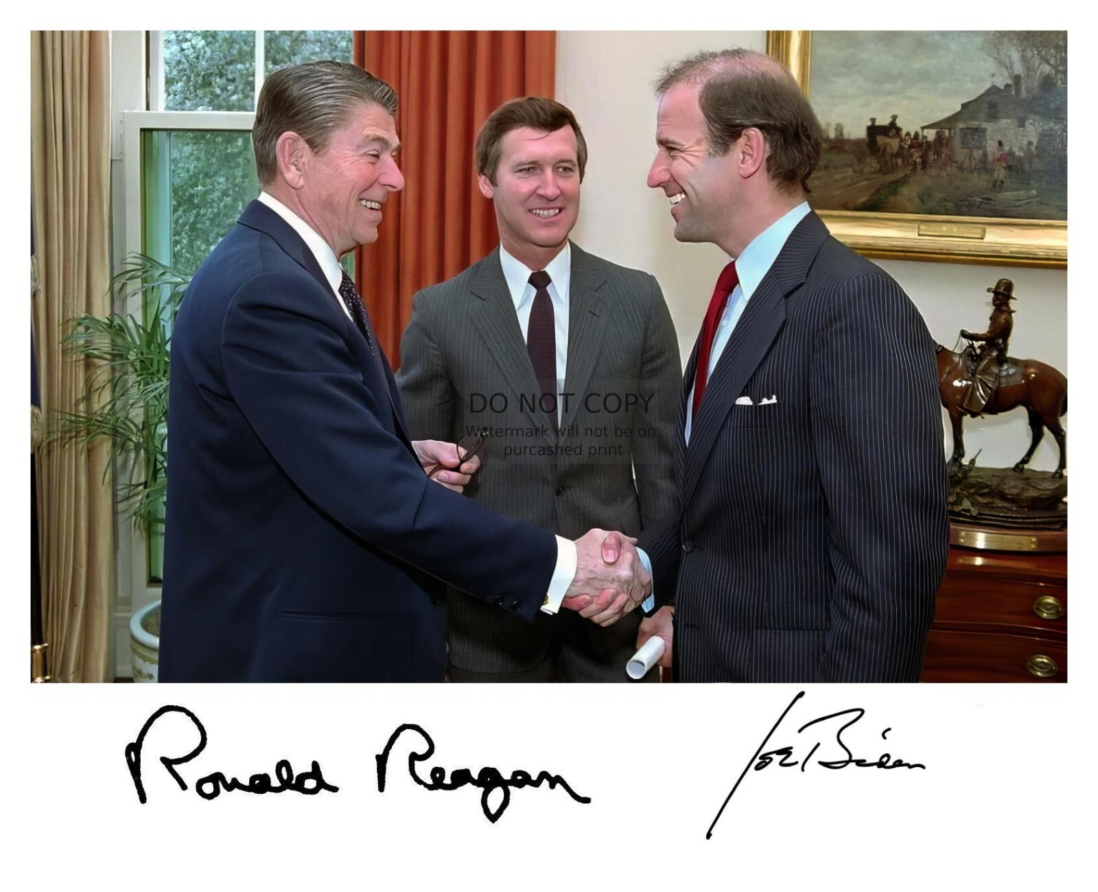 PRESIDENT JOE BIDEN AND RONALD REAGAN SHAKING HANDS AUTOGRAPHED 8X10 ...
