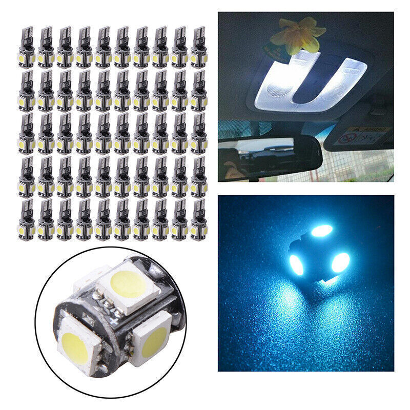 50pc T10 5-SMD 5050 Ice Blue LED Light Bulbs 192 168 194 W5W 2825 158 ...