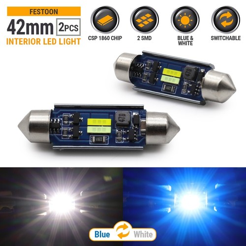 2X 42mm Bright Dual-Color Blue & Cool White Map Dome Interior LED ...