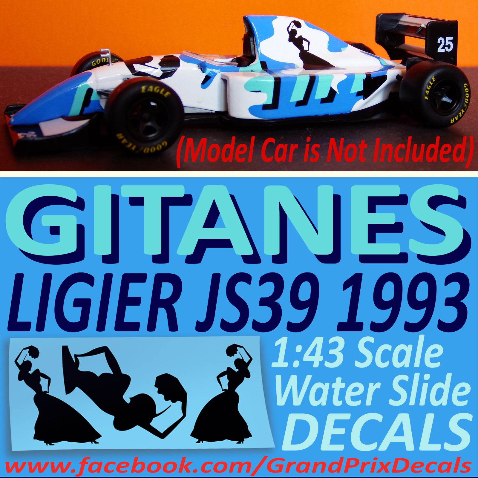F1 Collection Ligier JS39 GITANES 1:43 scale water slide DECALS 1993 ...