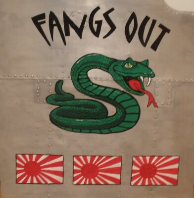 WWII hand painted large airplane nose art panel reproduction Fangs Out ...