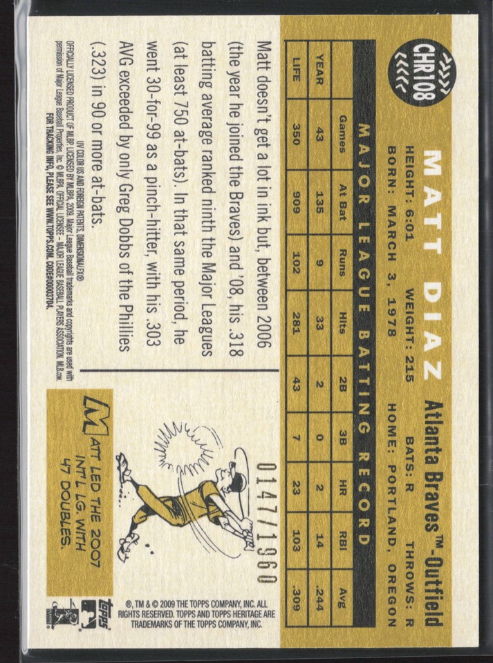 2009 Topps Heritage Matt Diaz Chrome /1960 #CHR108 | eBay