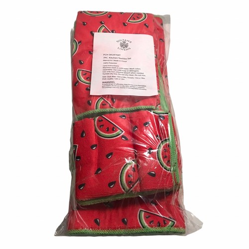 Sultans Linens Set of 7 Microfiber Kitchen Textiles Watermelon Print ...