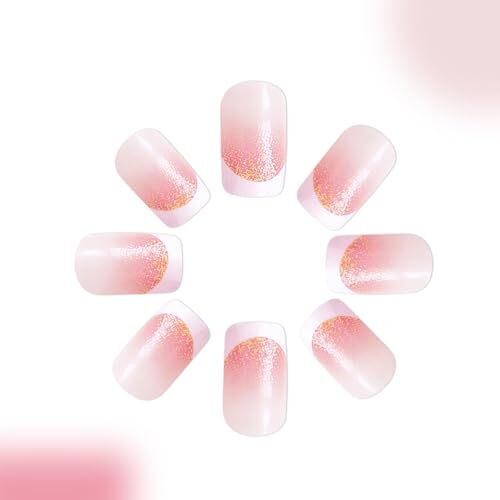 24Pcs White French Tip Press on Nails Short Square Glitter Press on ...