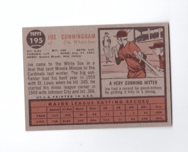 1962 Topps Baseball card #195 Joe Cunningham White Sox | eBay