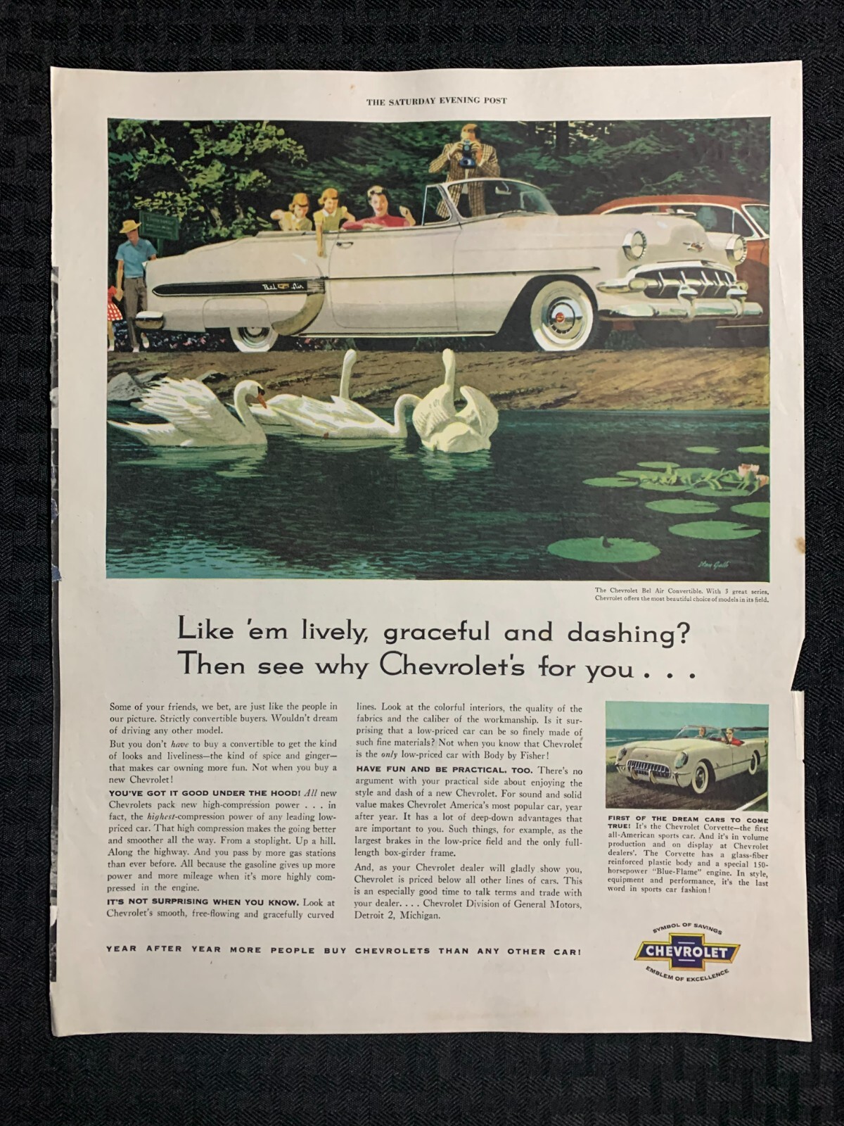 1954 CHEVROLET MOTOR CO. 10.5x13.5" Print Ad VG+ 4.5 Lively Graceful ...