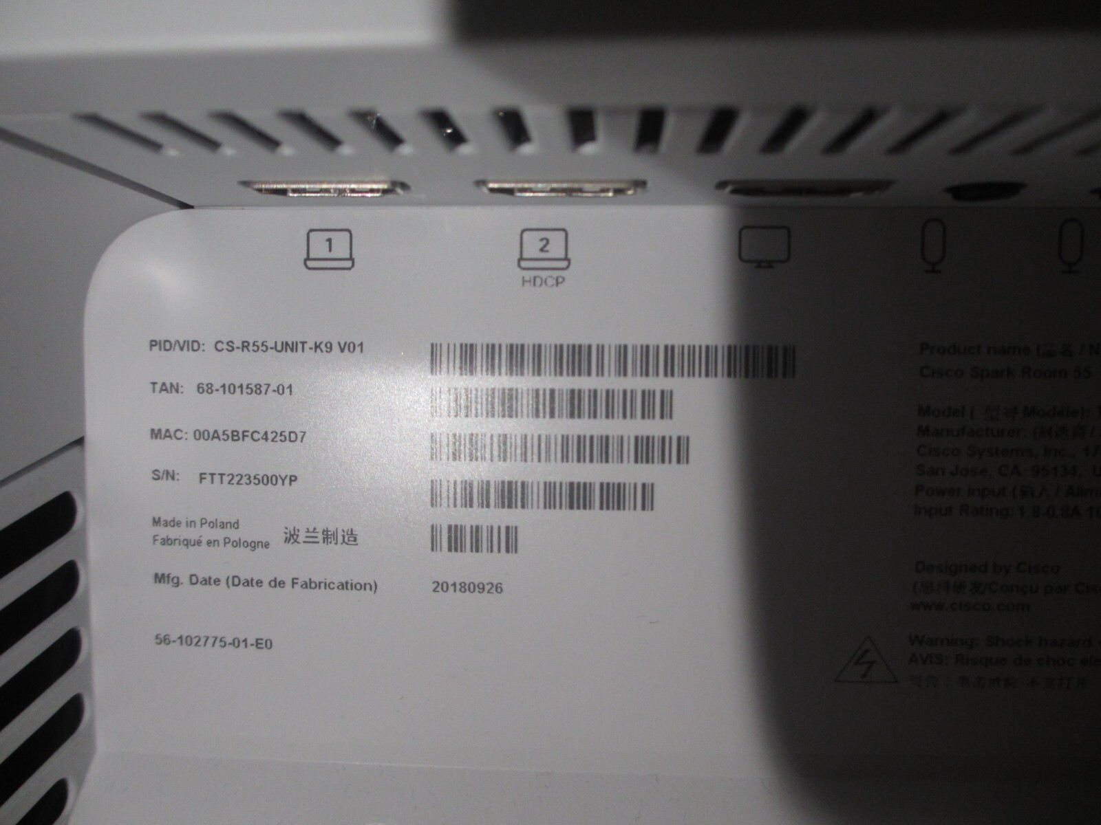 Cisco CS-R55-UNIT-K9 V01 TTC60-21 SPARK WEBEX ROOM W/ STAND and Touch ...