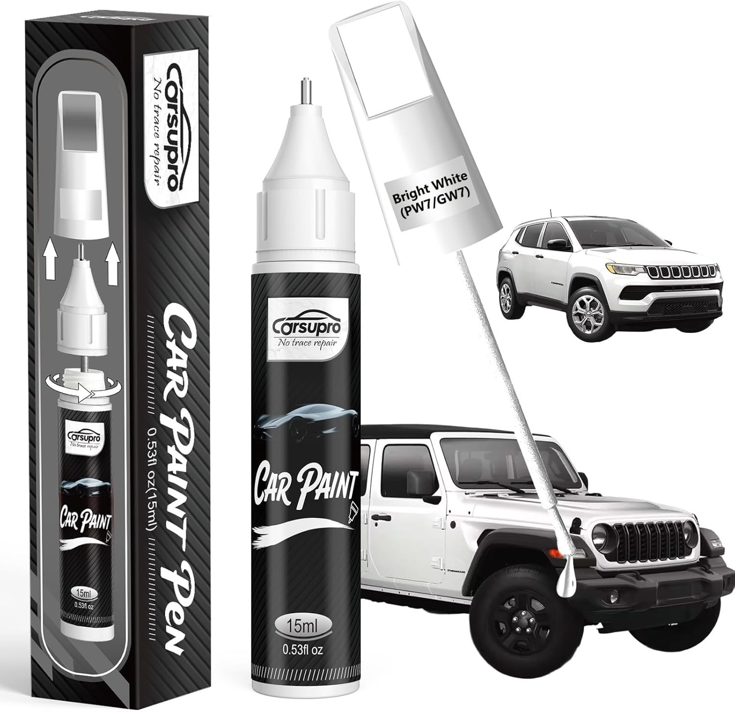 Bright White(PW7/GW7) for Jeep Touch Up Paint Pen, 2 in 1 Car Scratch ...