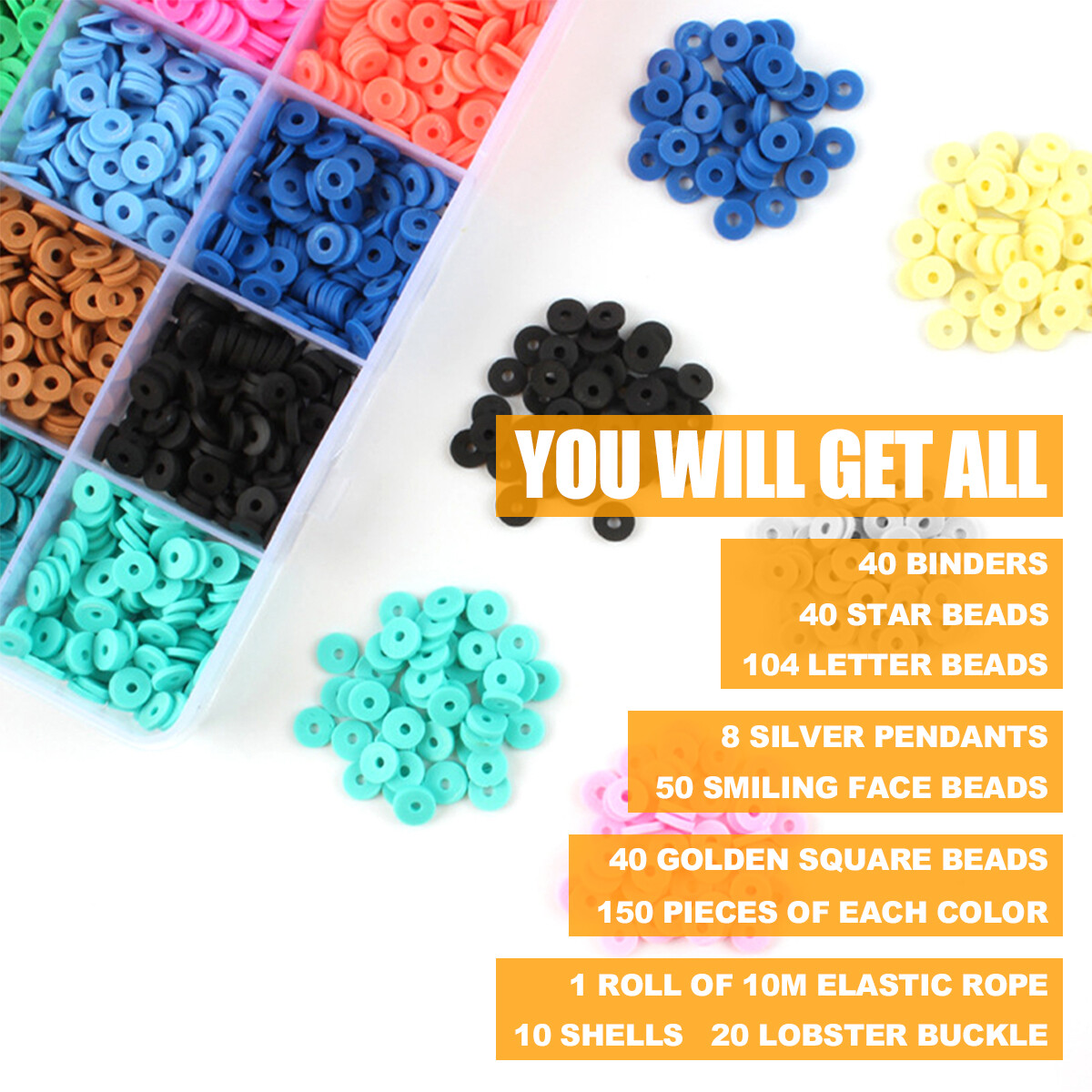 6mm DIY Mini Beads Kit Clay Beads with Elastic String DIY Jewelry ...