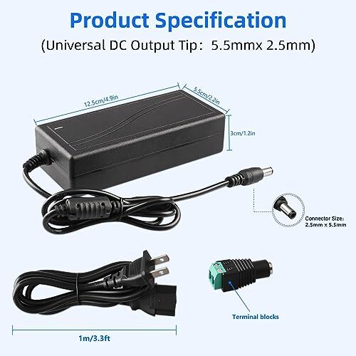 12v 5a 60w Led Power Supply Adapter 120v Ac To 12v Dc Transformer With ...